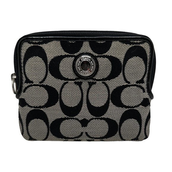 Coach | Bags | Coach Black And Gray Signature Canvas Cardholder Coin ...